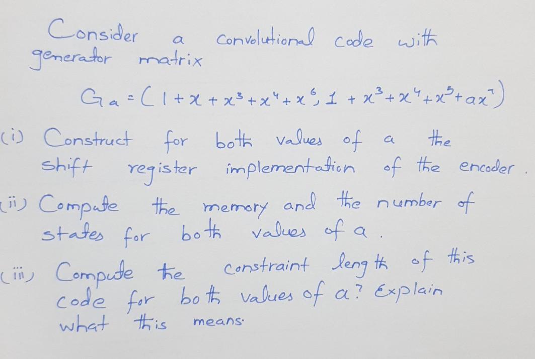 Solved Consider convolutional code with generator matrix | Chegg.com