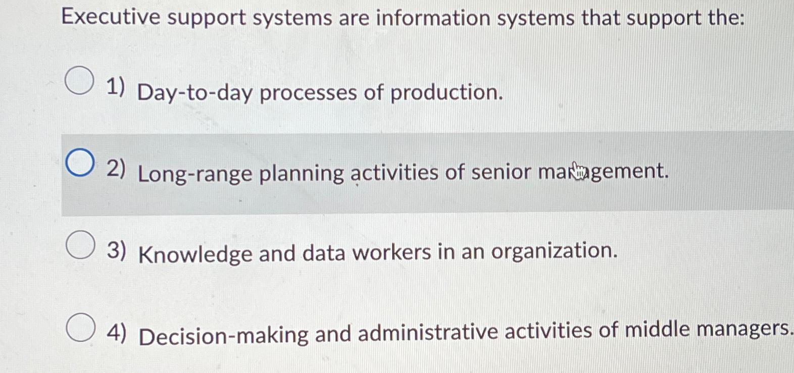 Solved Executive support systems are information systems | Chegg.com