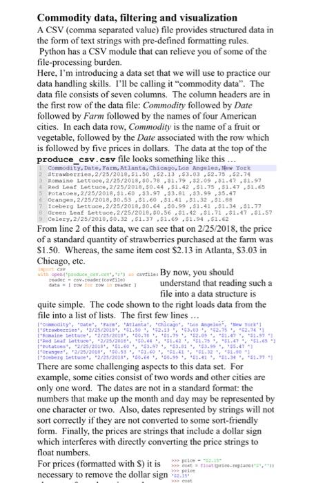 Solved Commodity data, filtering and visualization A CSV | Chegg.com