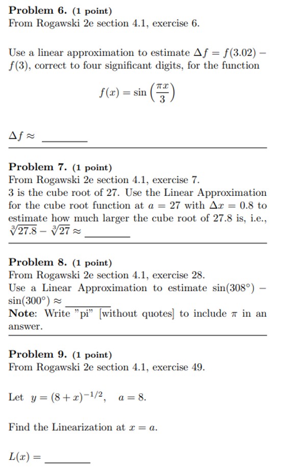 Solved Problem 6. (1 ﻿point)From Rogawski 2e section 4.1, | Chegg.com