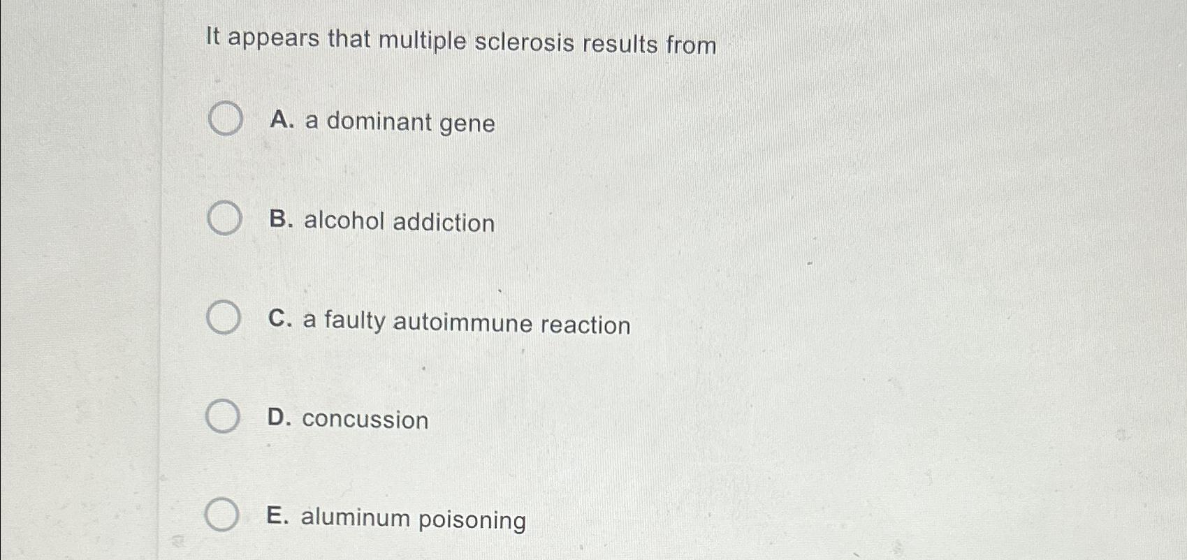Solved It appears that multiple sclerosis results fromA. ﻿a | Chegg.com