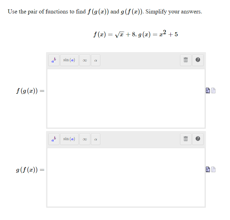 Solved Use the pair of functions to find f(g(x)) ﻿and | Chegg.com