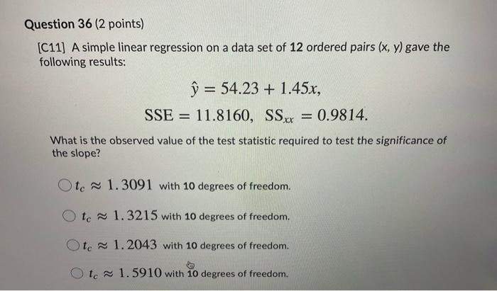 Solved Question 34 (2 points) (C12] Based on n = 29 | Chegg.com