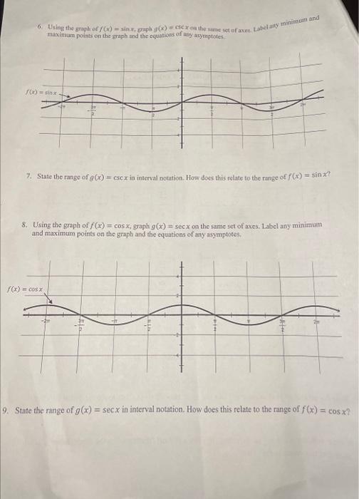 Solved 6. Wsing the graph of f(x)=sinx, graph g(x)= cic x es | Chegg.com