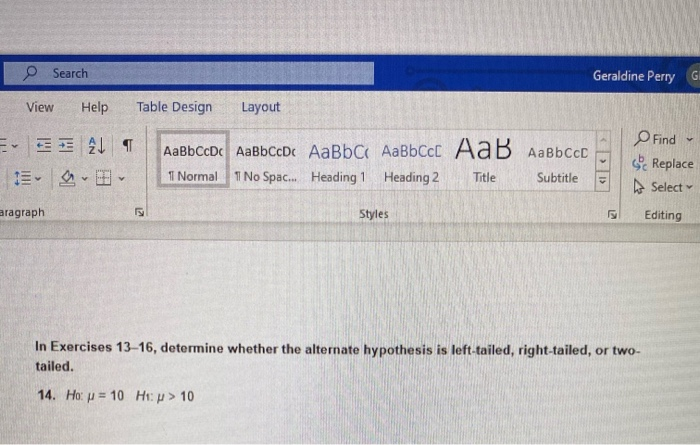 Solved Search Geraldine Perry View Help Table Design Layout | Chegg.com