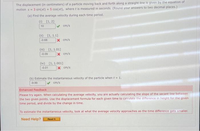 Solved The displacement (in centimeters) of a particle | Chegg.com