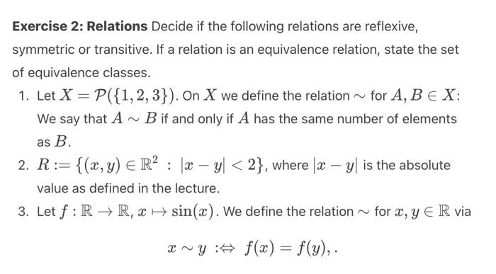 Solved Exercise 2: Relations Decide if the following | Chegg.com