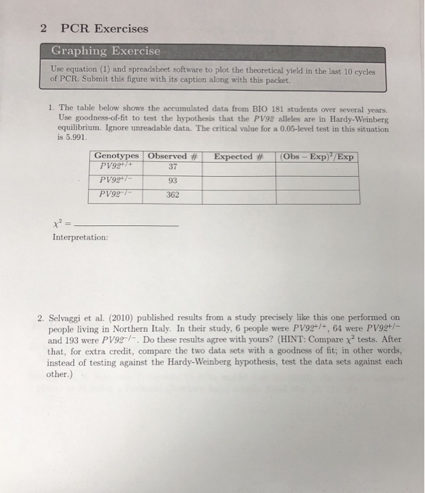 2 PCR Exercises Graphing Exercise Use equation (1) | Chegg.com