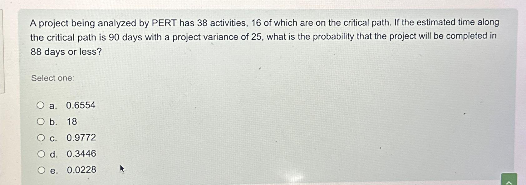 Solved A project being analyzed by PERT has 38 ﻿activities, | Chegg.com