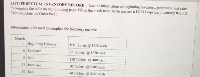 Solved FIFO PERPETUAL INVENTORY RECORD: Use the information | Chegg.com