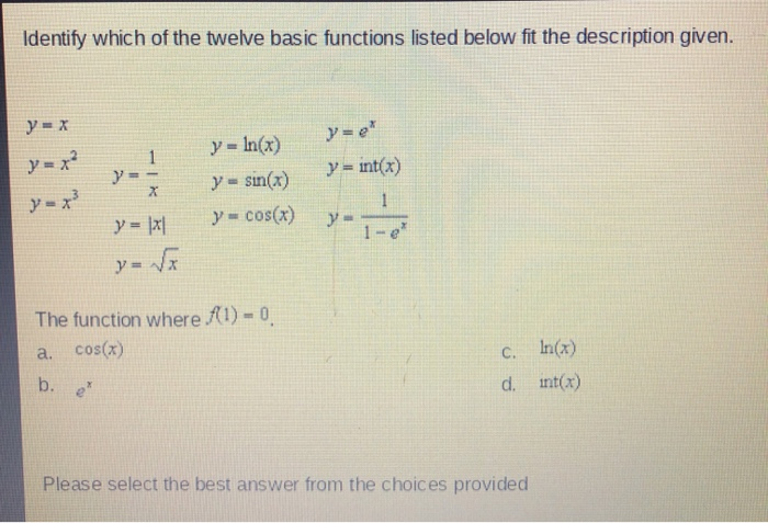 Solved Identify Which Of The Twelve Basic Functions Listed