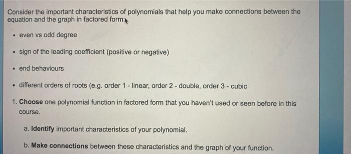 Solved Consider the important characteristics of polynomials | Chegg.com