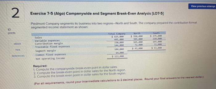 Solved Exercise 7-5 (Algo) Companywide and Segment | Chegg.com