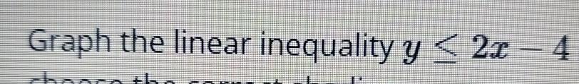 Solved Graph the linear inequality y≤2x-4 | Chegg.com