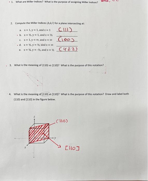 Solved - 1. What are Miller Indices? What is the purpose of | Chegg.com