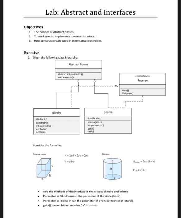 Solved Lab: Abstract and Interfaces Objectives 1 The notions | Chegg.com