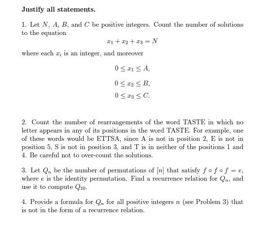 Solved Justify all statements. 1. Let N, A, B, and C be | Chegg.com