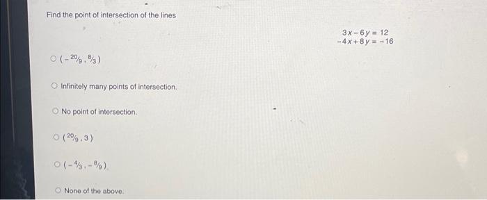 Solved Find the point of intersection of the lines \\[ | Chegg.com