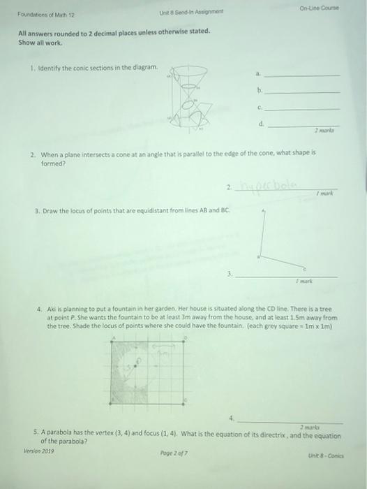 Solved On-Line Course Foundations of Math 12 Unit Sensin | Chegg.com