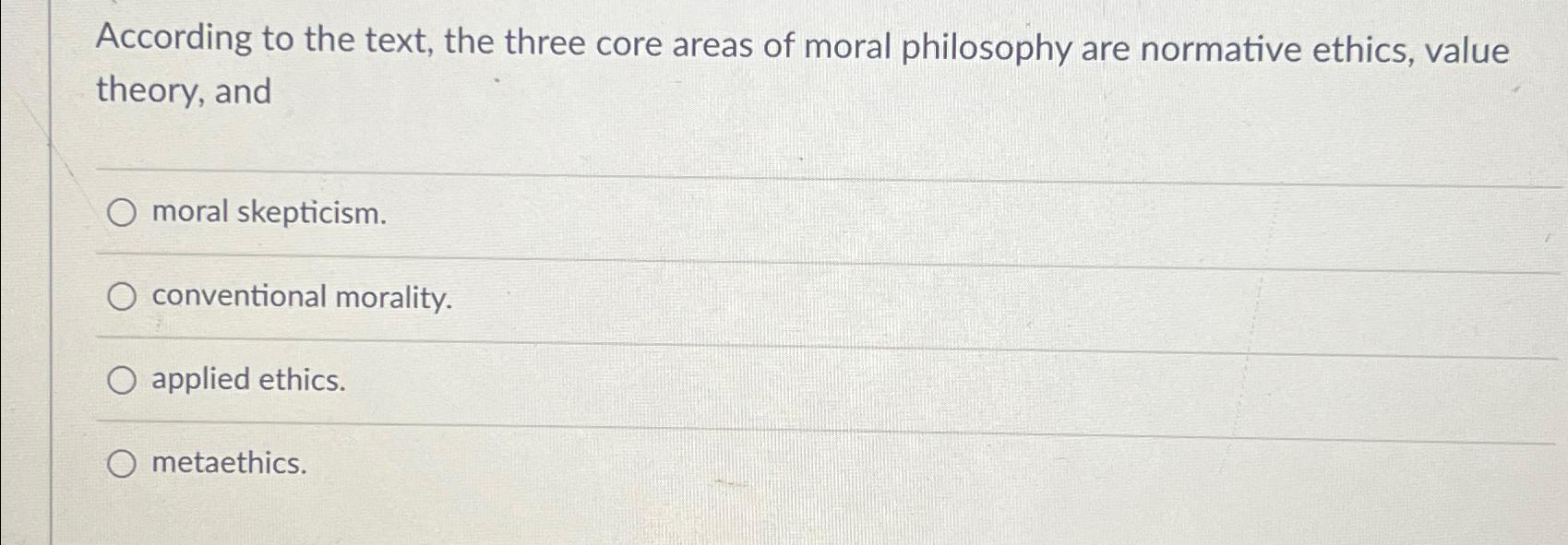 Solved According to the text, the three core areas of moral | Chegg.com