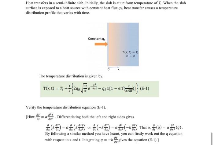Heat transfers in a semi-infinite slab. Initially, | Chegg.com