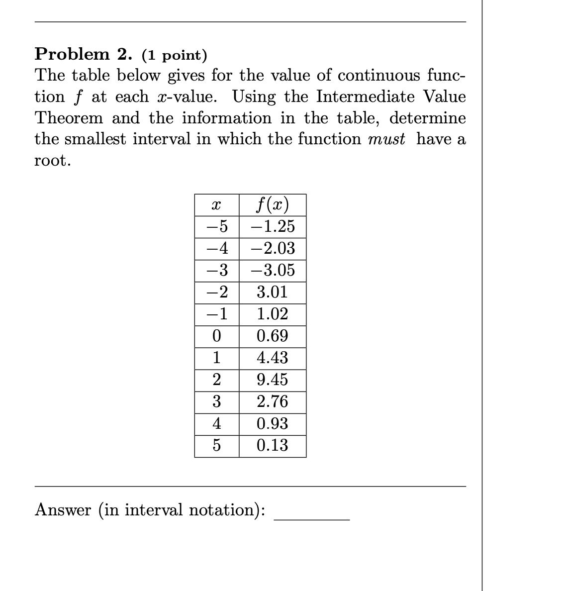 Solved Problem 2. (1 ﻿point)The table below gives for the | Chegg.com