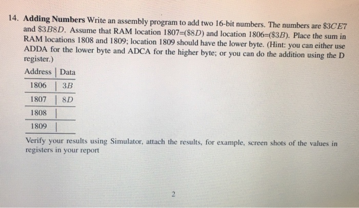 14. Adding Numbers Write an assembly program to add | Chegg.com