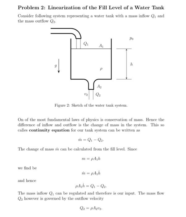 Solved Problem 2: Linearization of the Fill Level of a Water | Chegg.com
