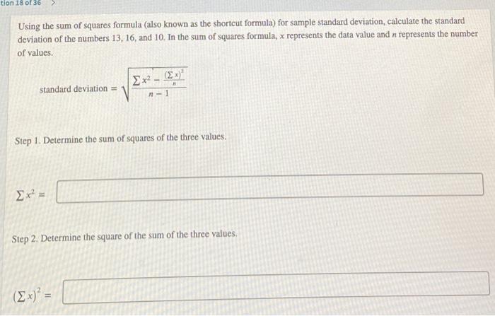 Solved tion 18 of 36 Using the sum of squares formula (also | Chegg.com