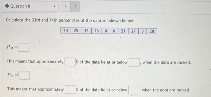 Solved Calculate the 33rd and 74 th percentiles of the data | Chegg.com