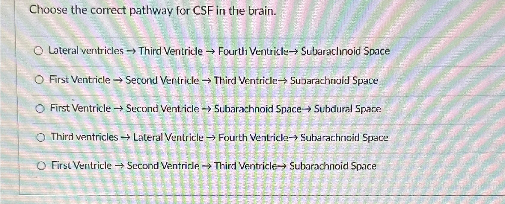Solved Choose the correct pathway for CSF in the | Chegg.com
