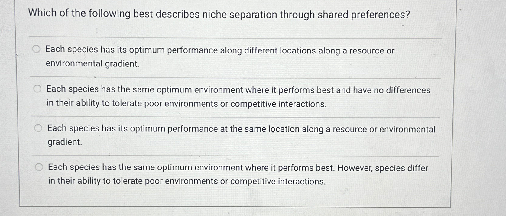 Solved Which of the following best describes niche | Chegg.com