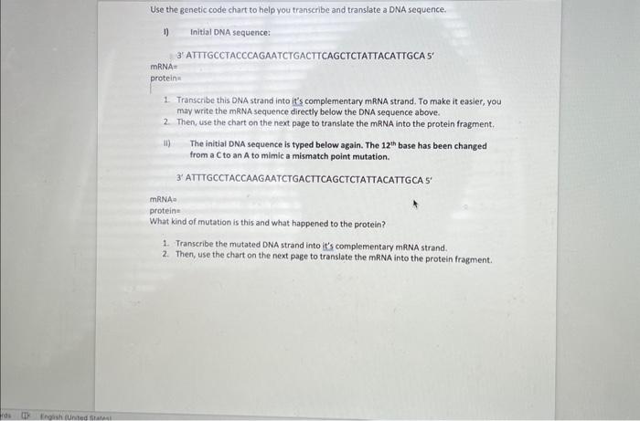 Solved Use the genetic code chart to help you transcribe and | Chegg.com
