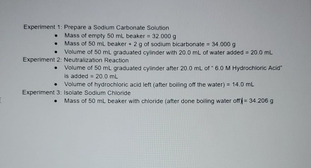 Solved Experiment 1: Prepare a Sodium Carbonate Solution | Chegg.com