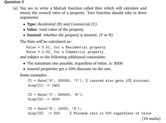Solved Question 3 (a) You are to write a MatLab function | Chegg.com