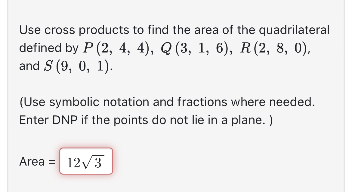 Solved Use cross products to find the area of the | Chegg.com