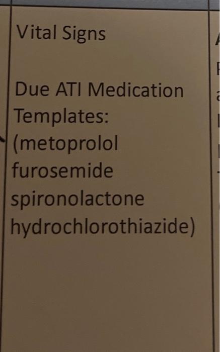 Solved Vital Signs Due ATI Medication Templates: (metoprolol | Chegg.com