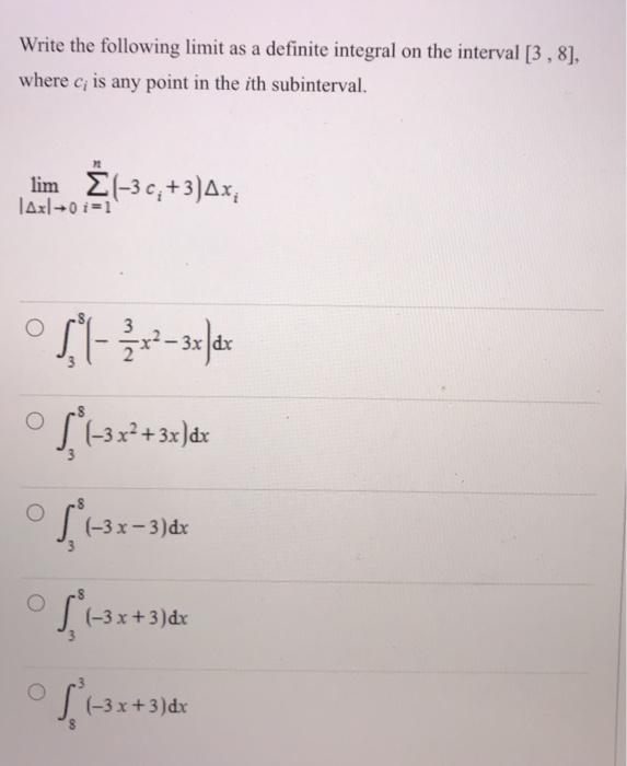 Solved Write the following limit as a definite integral on | Chegg.com