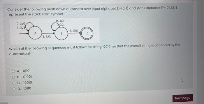 Solved Consider the following push down automata over input | Chegg.com