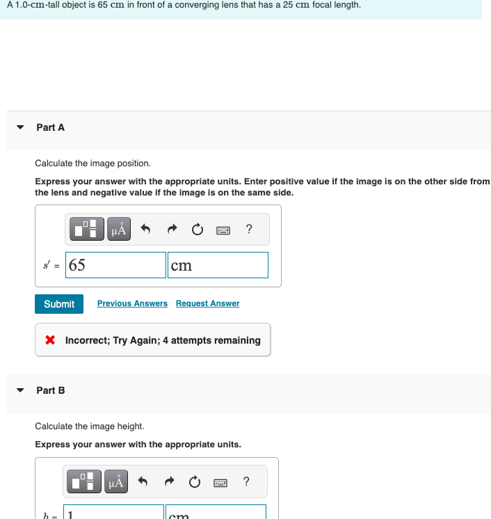 Solved Part ACalculate the image position.Express your | Chegg.com