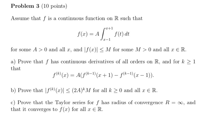 Solved Problem 3 (10 points) Assume that f is a continuous | Chegg.com
