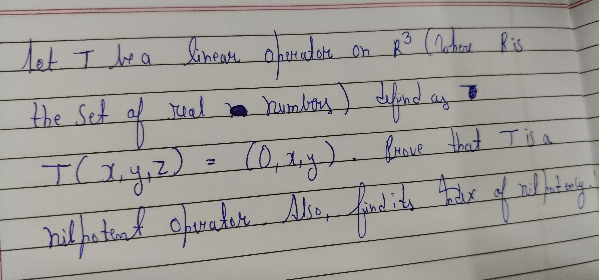 Solved let T ﻿bea linear operator on R3 (Wher Ris the Set of | Chegg.com