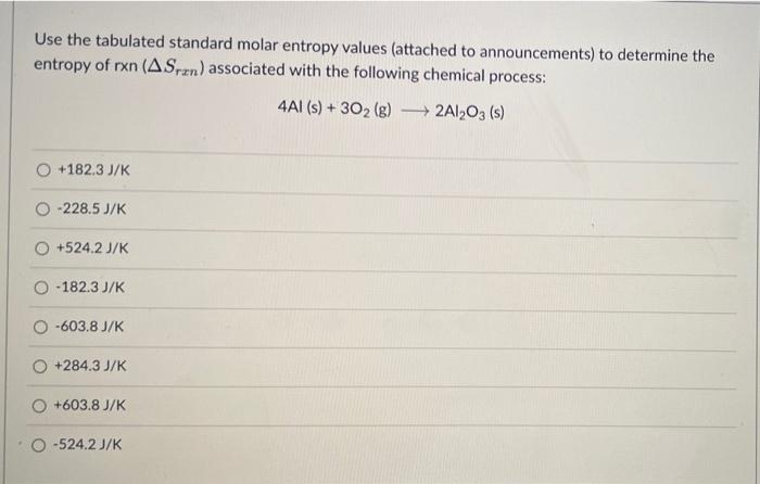 Solved Use the tabulated standard molar entropy values | Chegg.com
