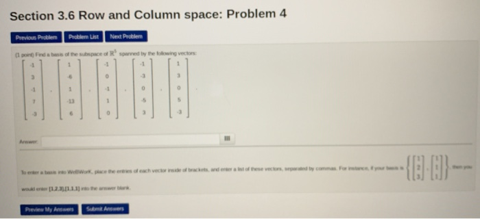 Solved Section 3.6 Row and Column space: Problem 4 Previous | Chegg.com