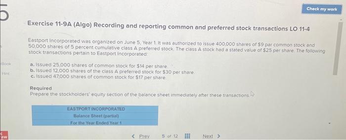 Solved Exercise 11-9A (Algo) Recording and reporting common | Chegg.com