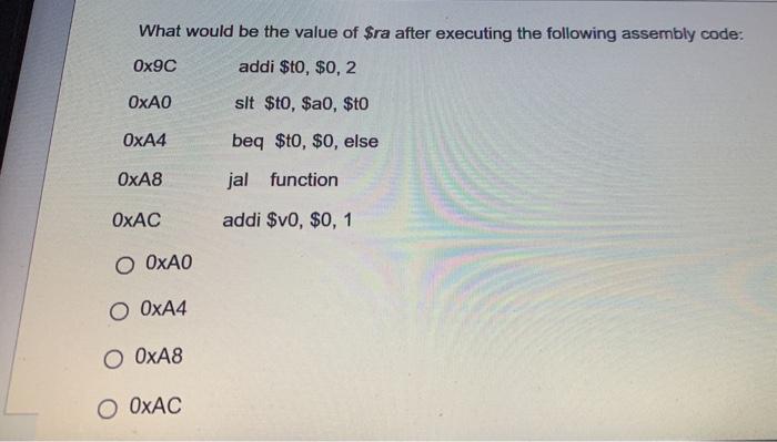 Solved What would be the value of $ra after executing the | Chegg.com