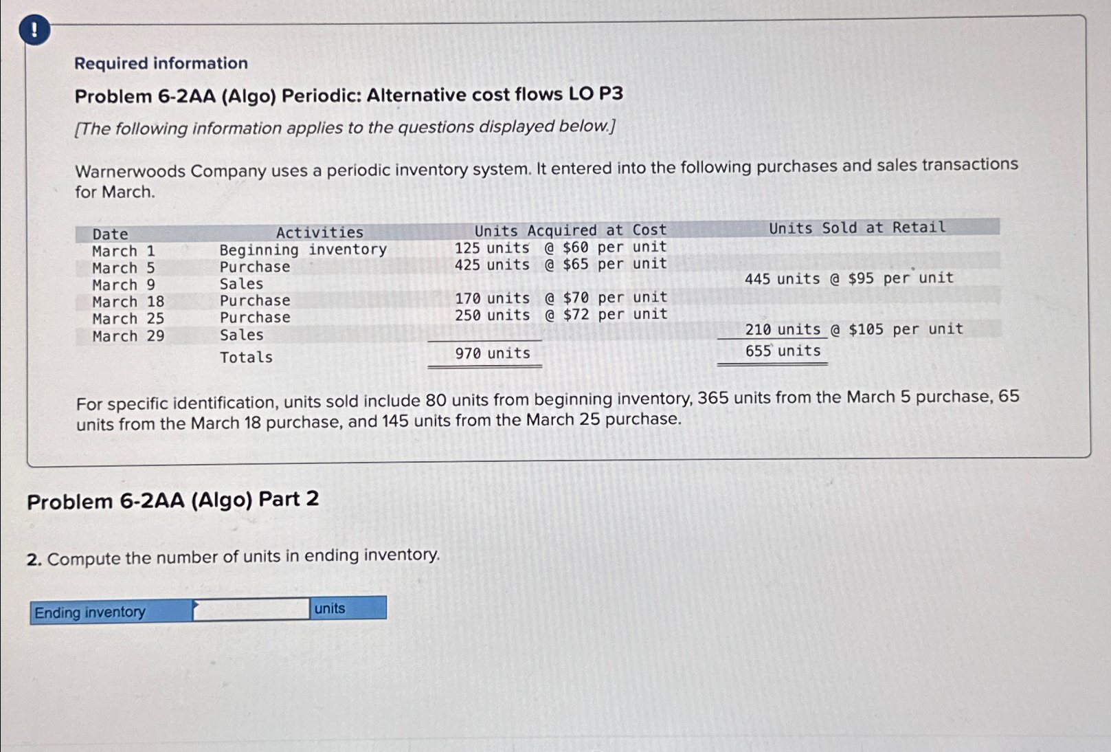 Solved !Required informationProblem 6-2AA (Algo) ﻿Periodic: | Chegg.com