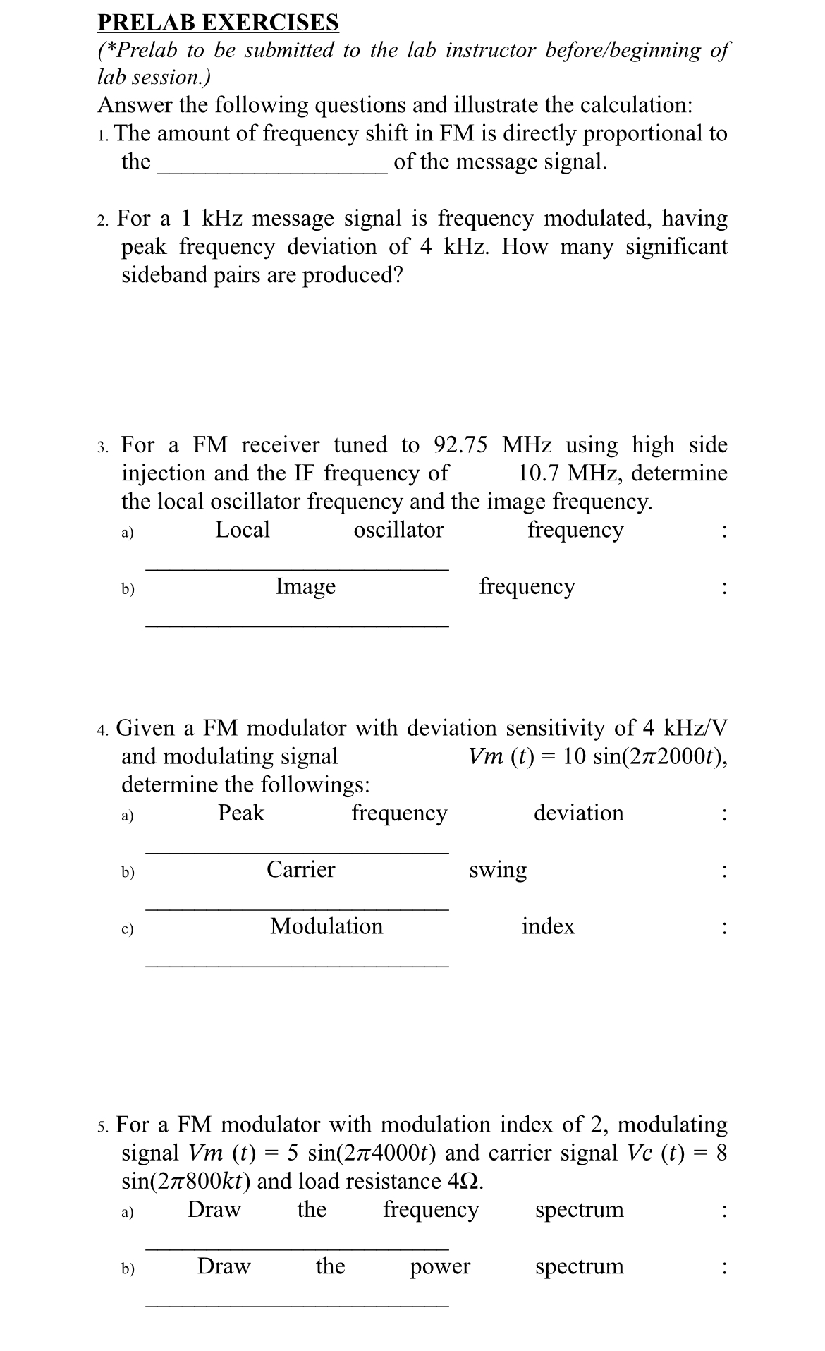 Solved PRELAB EXERCISES(*Prelab to be submitted to the lab | Chegg.com