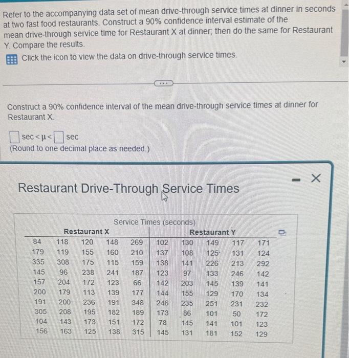 Solved Refer to the accompanying data set of mean | Chegg.com