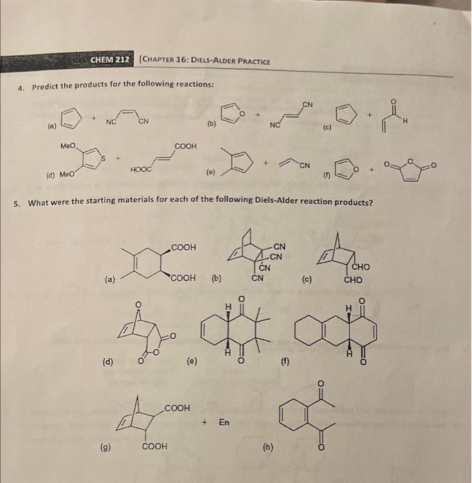 Solved 4. Predict the products for the following reactions: | Chegg.com